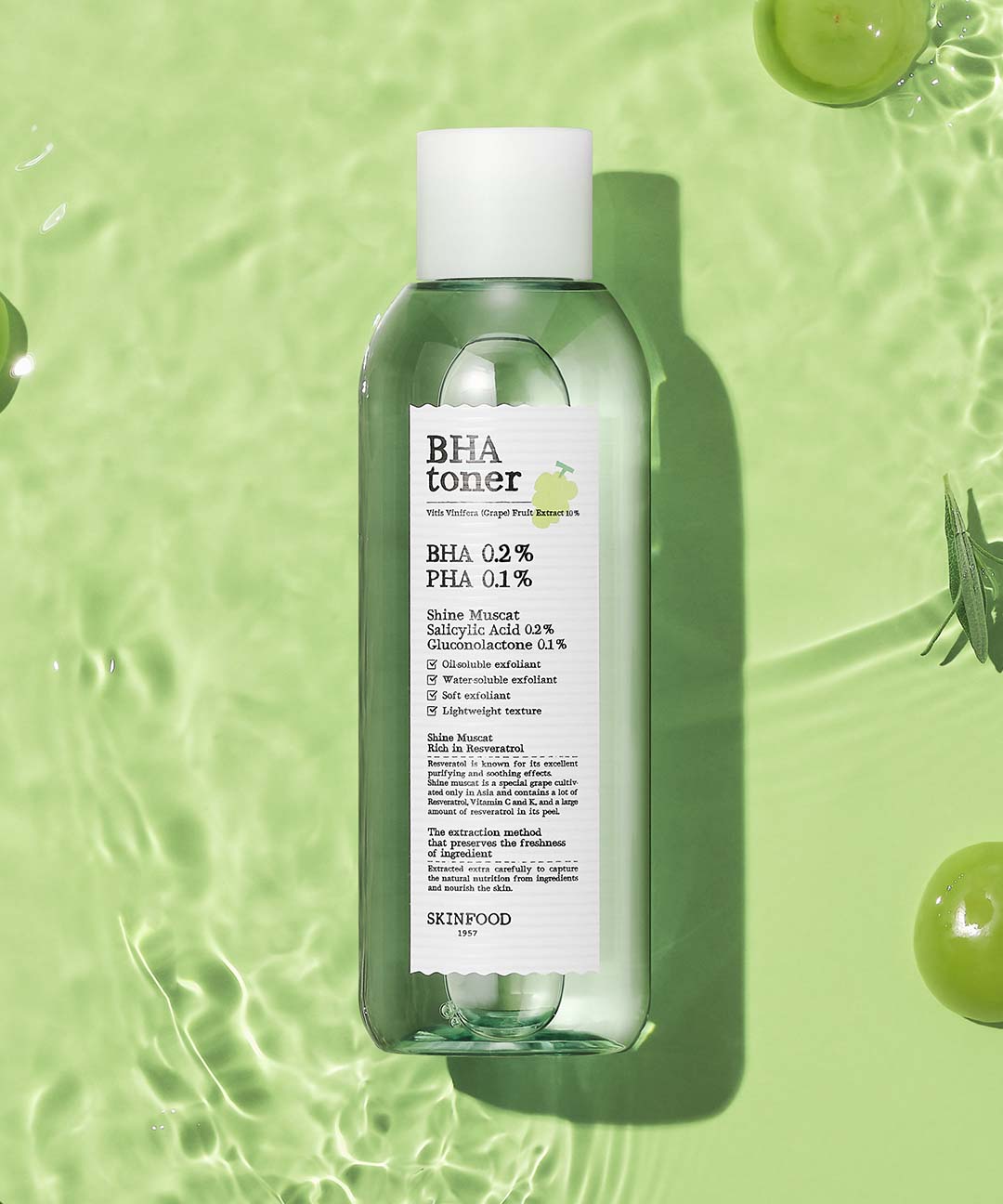 스킨푸드 매끈결 샤인머스캣 바하 토너 200ml BHA 0 2