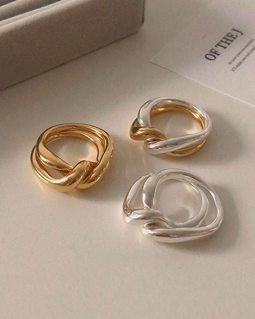 멜디어링 Silver92.5 볼드 두줄 꼬임 크로스 반지 - 콤비, 18k골드도금, 실버