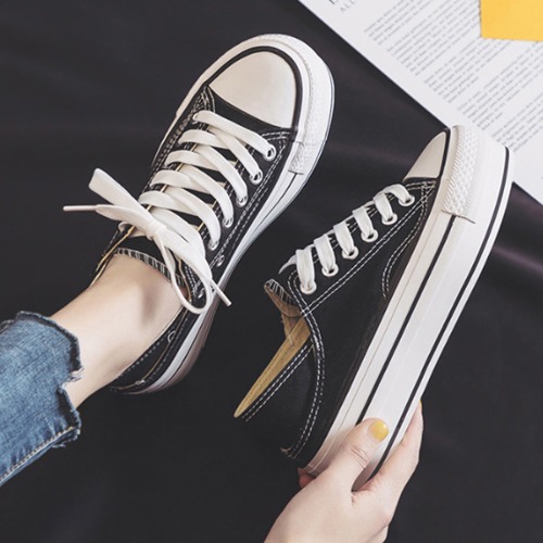 드레시백 트윌리 가보시 통굽 캔버스 뮬 스니커즈 빈티지 캐주얼 여름 데일리 대학생 레이스업 끈 슬리퍼 신발 검정 흰 운동화 키높이 플랫폼 단화 블로퍼 5cm