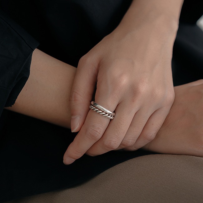 실버 트위스트&라운드 레이어드 반지 #LSR20