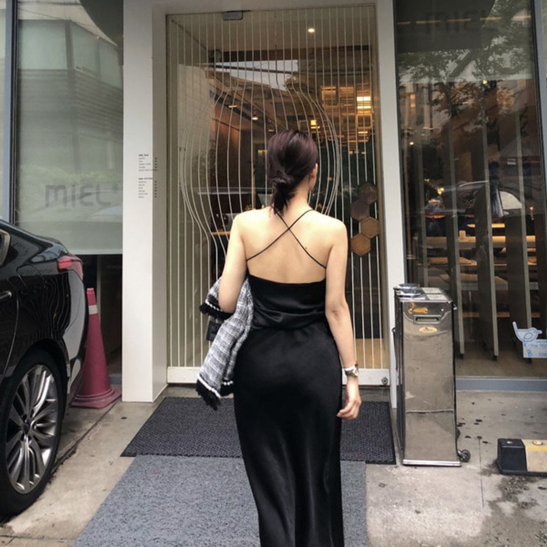 단독 소재 좋은 3컬러 실크 실켓 새틴 엑스 꼬임 끈나시 뷔스티에 슬립