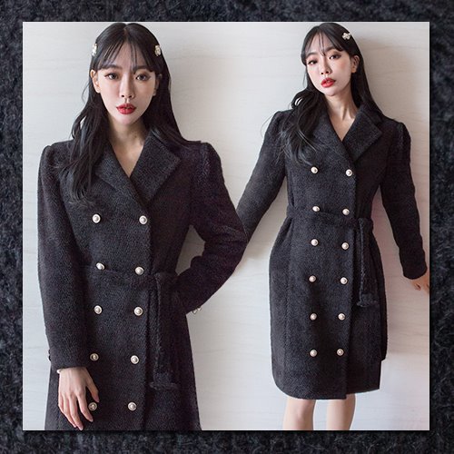 겨울 진주 단추 벨트 슬림 정장 모직 롱코트 겨울코트연말룩파티룩크리스마스신상코트여성코트여자코트모직코트진주럭셔리코트모임하프코트반코트울코트퍼자켓데일리