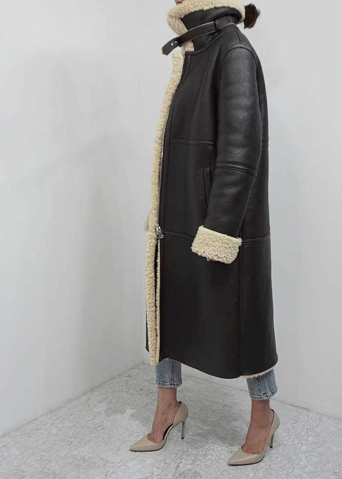 SHEARING TRIM LONG MUSTANG COAT - BROWN + curly type - 주문폭주!