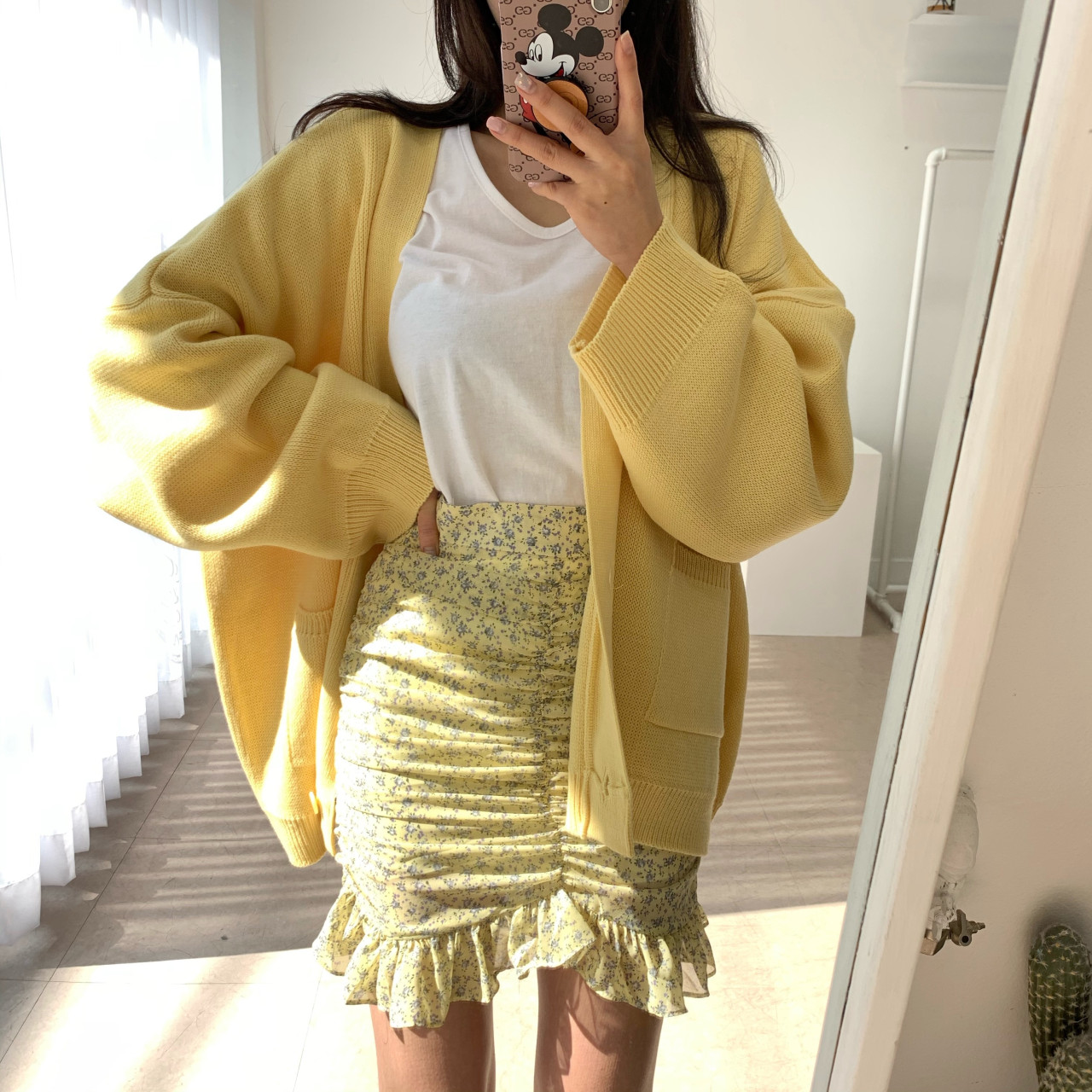 (무배) 셔링 플라워 프릴 쉬폰 미니 스커트 2color S,M