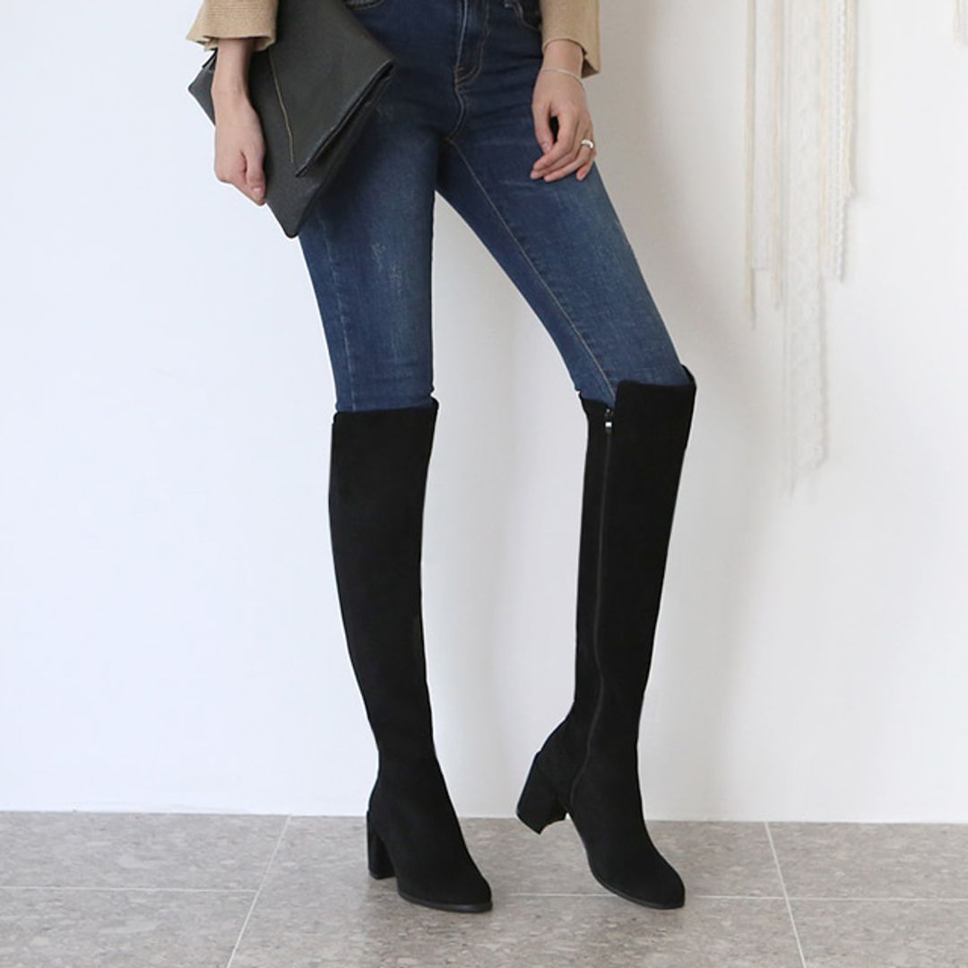215~260 수제화 통굽 싸이하이 기모롱부츠 7cm 1컬러
