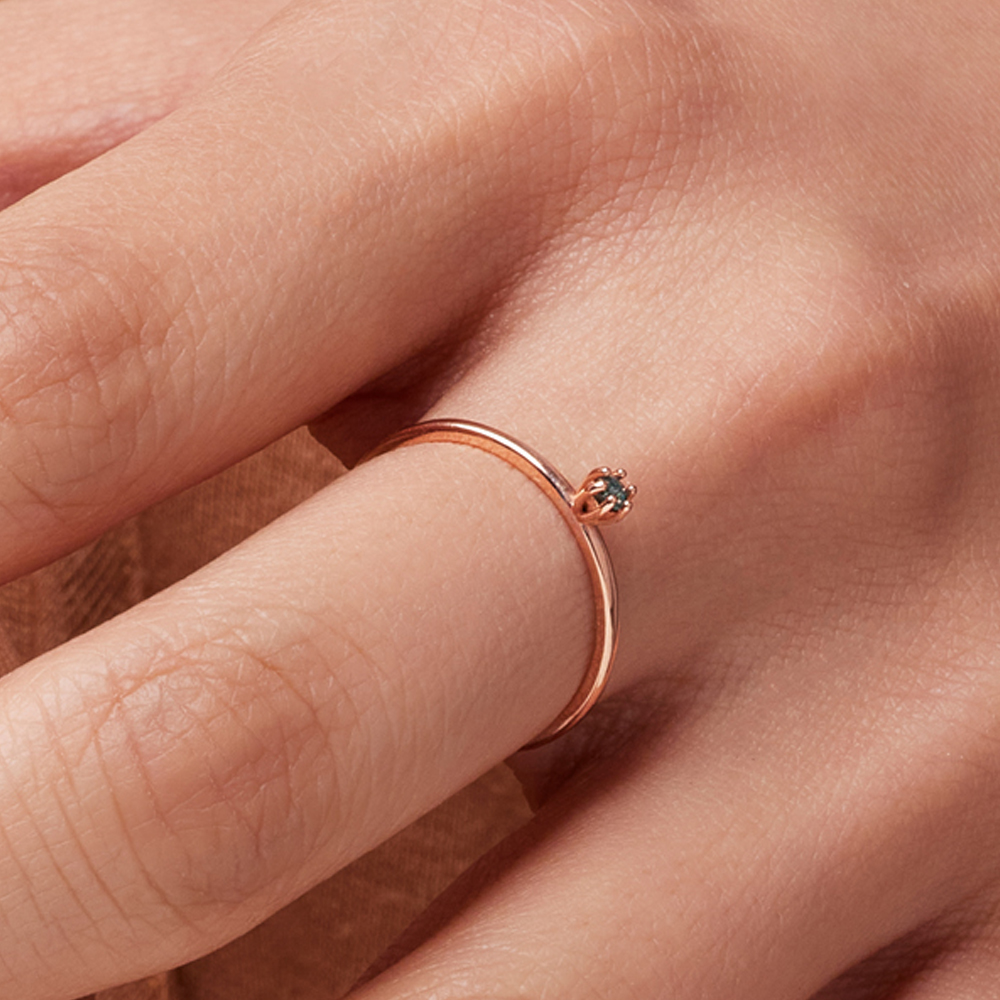 키튼브릿지 10K/14K 2mm 솔리테어 천연 러프다이아몬드 반지