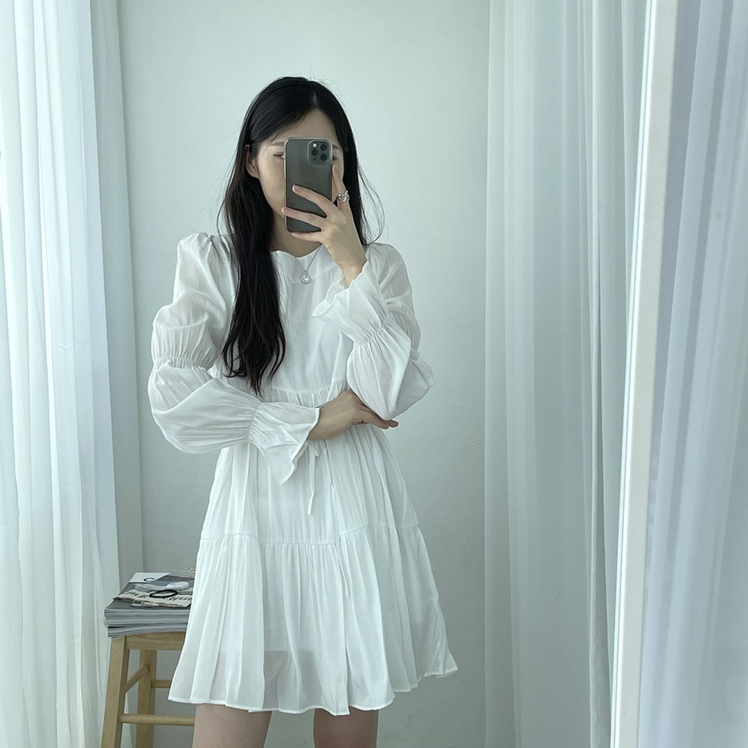 쉬폰 프릴 캉캉 미니 허리끈 스트랩 원피스