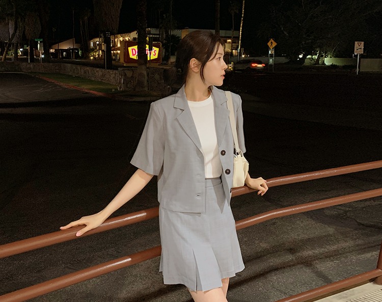 리리앤코 그랜튜 크롭 자켓 뒷밴딩 스커트 투피스 세트 여름 신상 자체제작 반팔자켓 여름자켓 기본템 봄코디 여름코디 코디세트 가벼운 클래식 꾸안꾸 데일리룩 데이트룩 카라넥