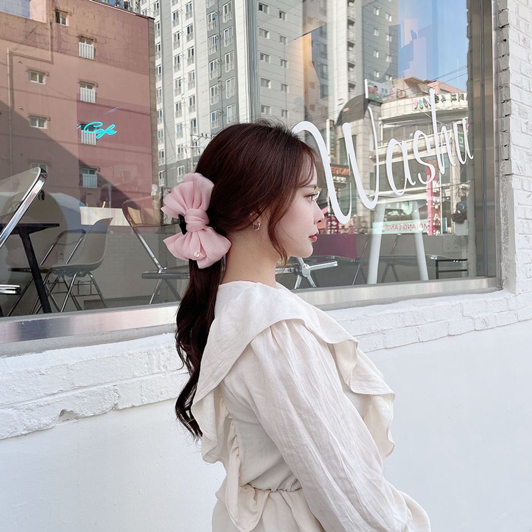 당일출고 하늘하늘 왕 리본 쉬폰 새틴 올림머리 집게핀 반묶은 집게핀 9컬러