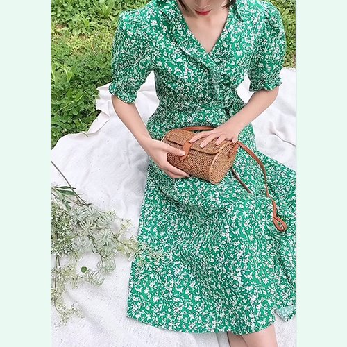 여름 그린 플라워 프릴 퍼프 브이넥 롱 랩원피스 여름원피스신상원피스꽃무늬원피스플라워원피스브이넥반팔랩원피스롱원피스퍼프원피스플레어원피스잔꽃썬드레스맥시원피스