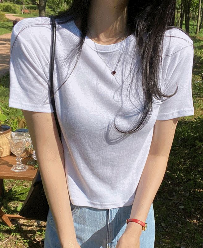 로맨틱라인 크롭베이직반팔T (4color)