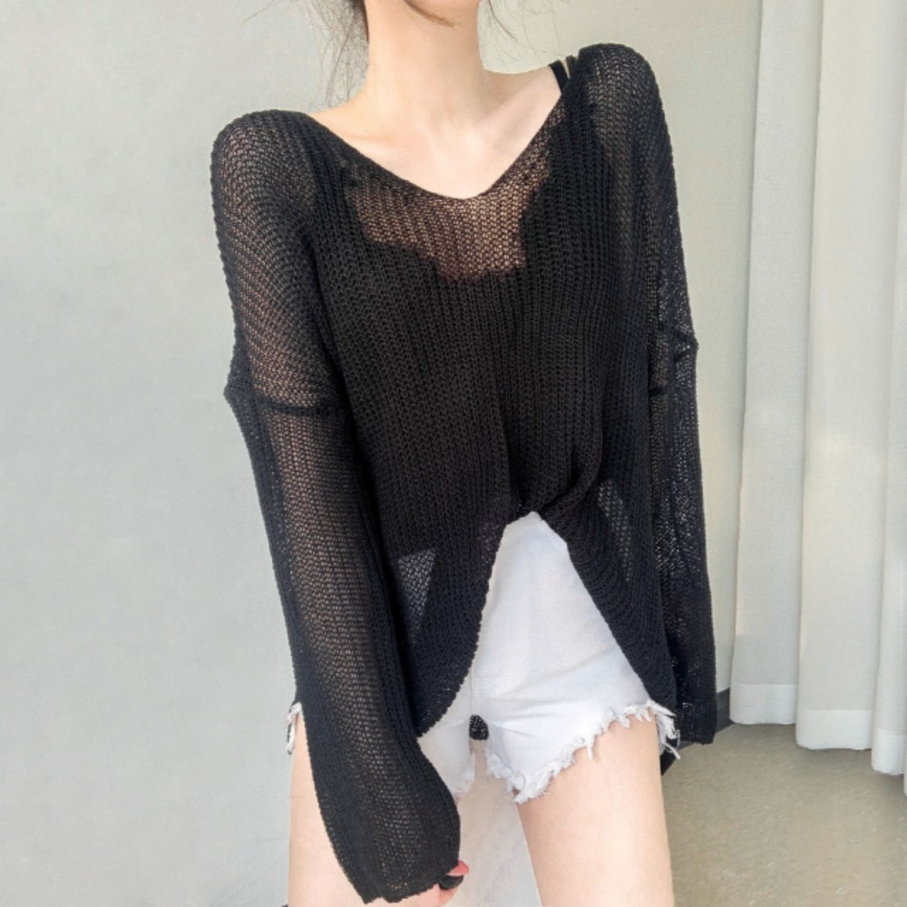 워너비뮤즈 흠뻑쇼💙페스티벌🌈1만장돌파 여름 시원한 시스루 긴팔 루즈핏 니트 시스루 그물 부클 오버핏 브이넥 비키니 커버업 니트티 9color 흠뻑쇼 워터밤 페스티벌 페스티벌룩