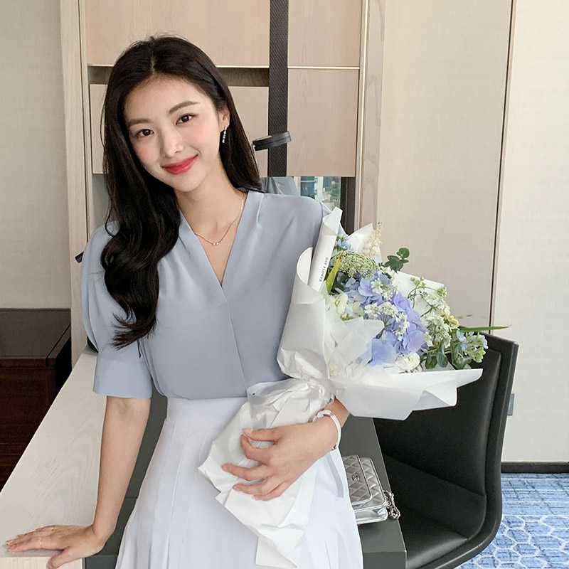 아뜨랑스 [🌊썸머세일 쿠폰팩]⚡️부분 오늘출발⚡️ [1000장 돌파 ] [단독진행] 디프 브이넥 퍼프소매 쉬폰 여름 흰색하객