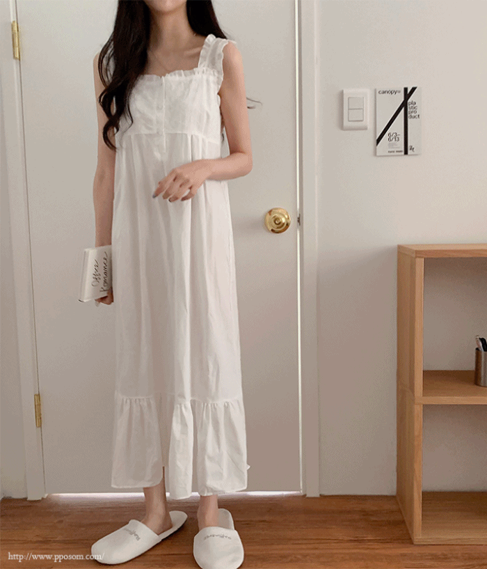 뽀솜 화이트 펀칭 나시 롱원피스 homewear