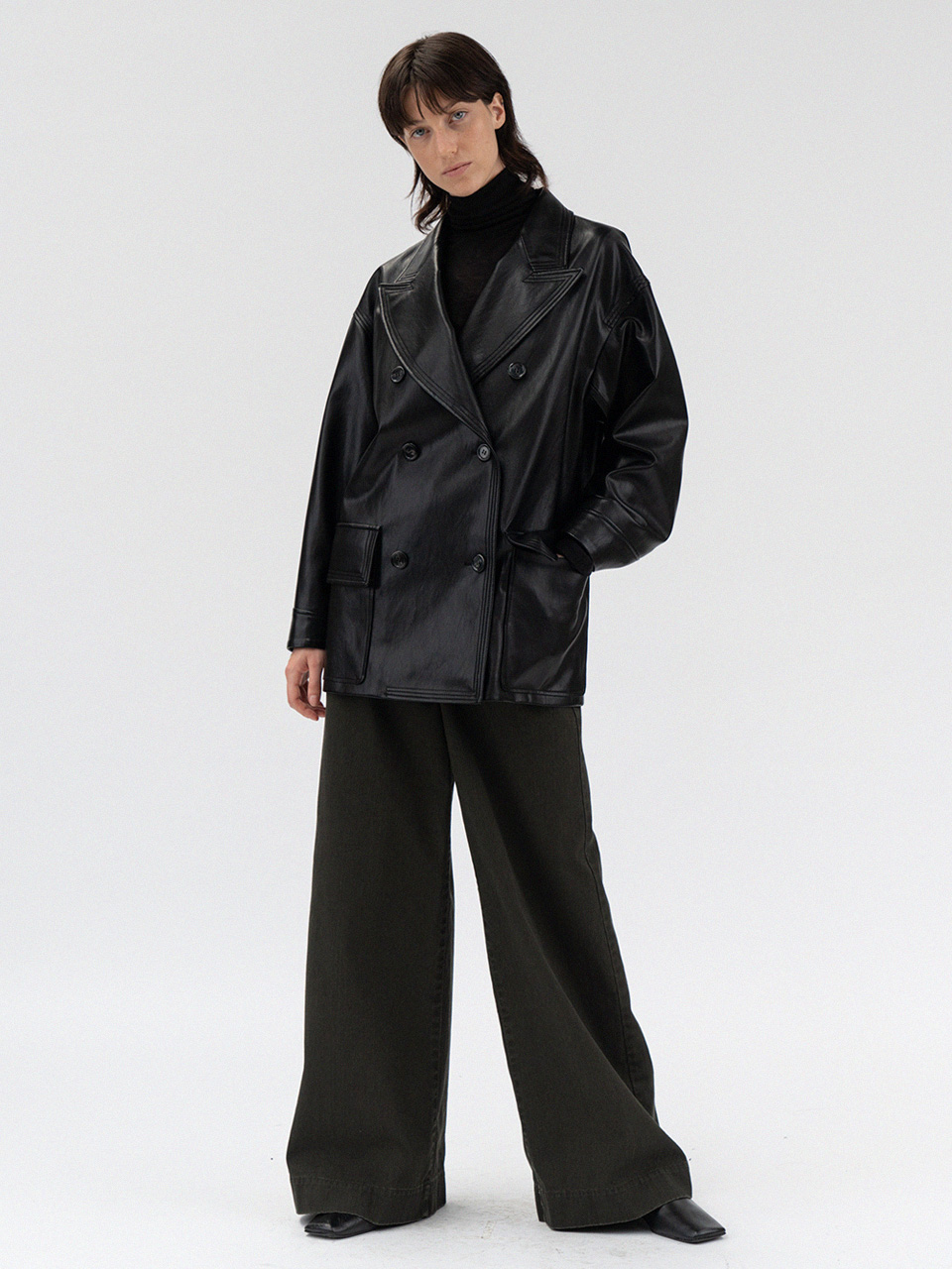 faux leather double button jacket (black)