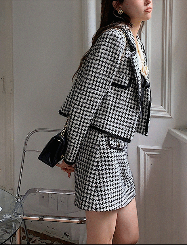 당일출고가을자켓하객룩하객투피스 하운드 리본 트위드자켓 미니 스커트 투피스세트 데이트룩 20대 30대 가을투피스 셋업 세트 결혼식 숏코트 가을신상 트위드치마 소개팅룩