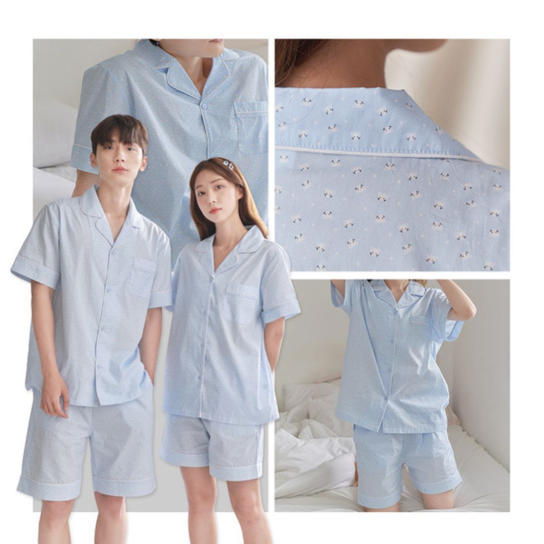 안파 커플 잠옷 파자마 홈웨어 선물 집들이 수면 신혼부부 무지 면 반팔 하늘냥이 세트 Anpa30