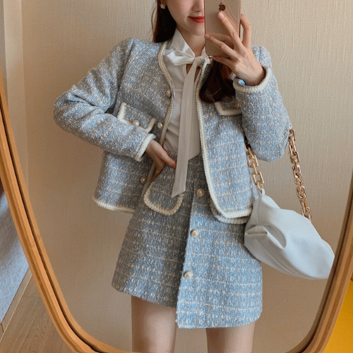 위드포에버 블랙s 당일배송최저가주문폭주하객룩 페미닌 러블리 화이트펄 버튼 진주 트위드 자켓 언발 포켓 A라인 트위드 스커트 투피스 셋업 트위드룩 트위드자켓 트위드