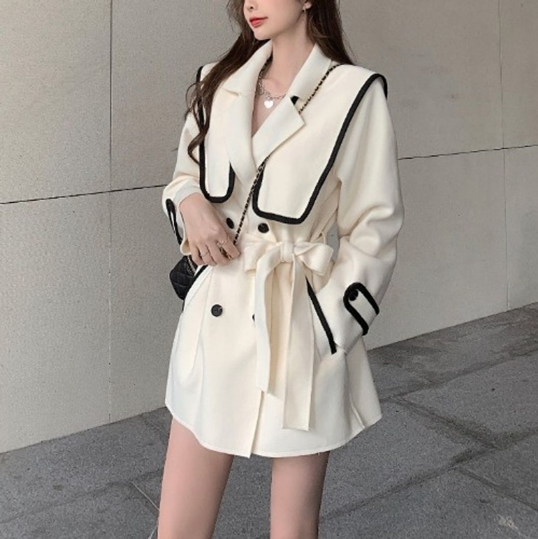 겨울코트봄코트 키작녀 배색 카라 숏 하프코트 트렌치 케이프 모직코트 데이트룩 오피스룩 하객룩 아담녀