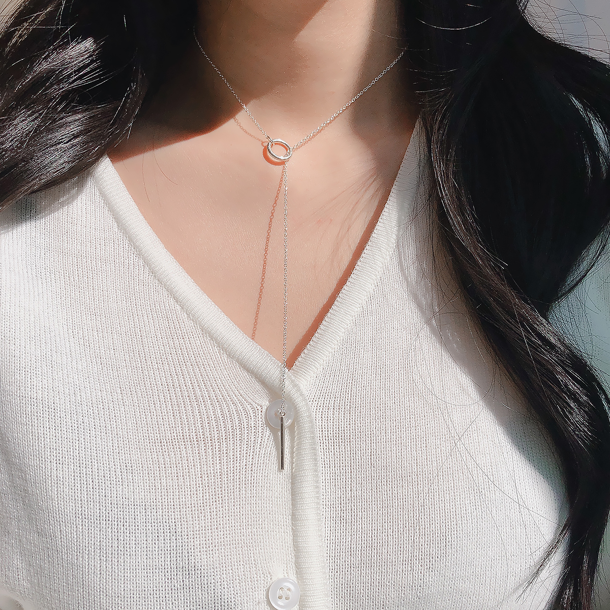 바이미네 [all silver] 925실버 핸드메이드 원 스틱 y 은 목걸이