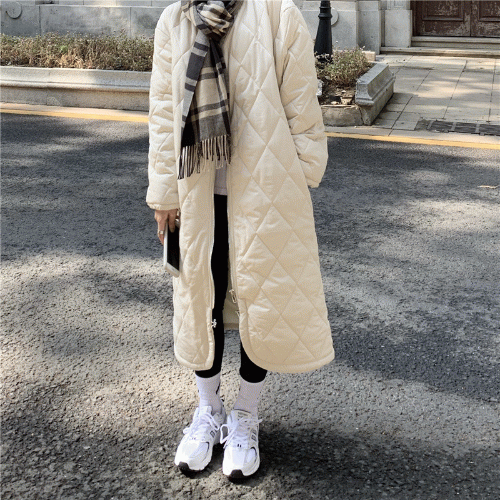디어포텐 겨울신상롱패딩 데일리 카라 긴팔 퀄팅 경량 롱패딩 겨울자켓 롱코트 점퍼 집업 가을 겨울