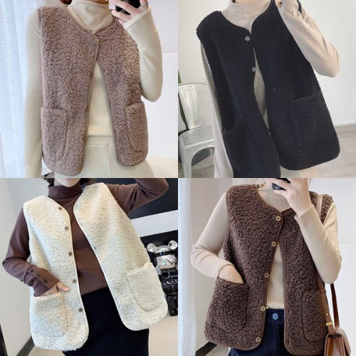 드레시백 캐롤린 경량 수면 조끼 가을 겨울 간절기룩 코디 패션 심플 빈티지 캐주얼 데일리 플리스 뽀글이 후리스 베스트 페이크퍼 양털 실내복 루즈핏 홈웨어