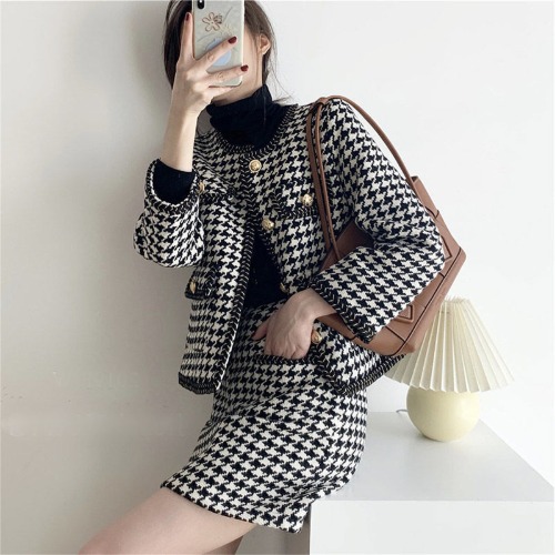 하객룩겨울신상겨울자켓 체크 하운드 트위드 자켓 스커트 투피스세트 셋업세트 미니스커트 치마 여친룩 데이트룩 세미정장 오피스룩 가을자켓 가을치마 겨울치마