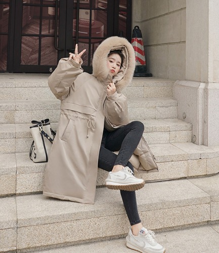 Yy 여성 후드퍼 집업 롱 패딩 점퍼 야상 자켓 루즈 오버핏 재킷 아우터 누빔 안감 페미닌 여리여리 러블리 데일리 스타일