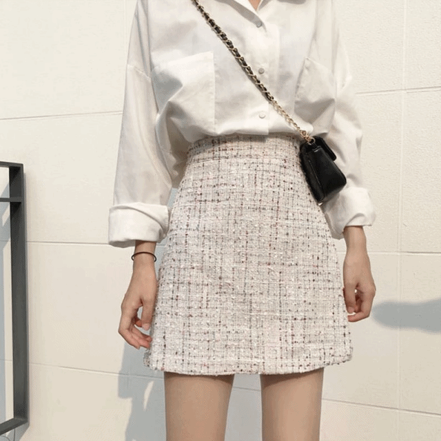 당일배송 무배 하이웨스트 심플 트위드 A라인 미니스커트 2c 트레이닝치마세트 청치마 롱스커트 플리츠스커트 카고스커트 미디스커트 플레어스커트 미니스커트 샤스커트 새틴