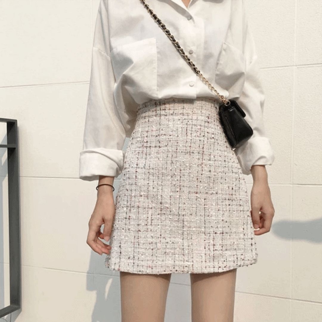 당일배송 무배 하이웨스트 심플 트위드 A라인 미니스커트 2c 트레이닝치마세트 청치마 롱스커트 플리츠스커트 카고스커트 미디스커트 플레어스커트 미니스커트 샤스커트 새틴