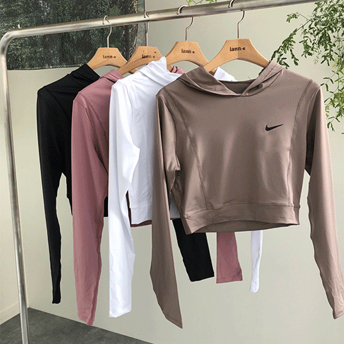 여자뽐므 [4cor/기능성원단] logo 크롭 스판 후디후디 후드티