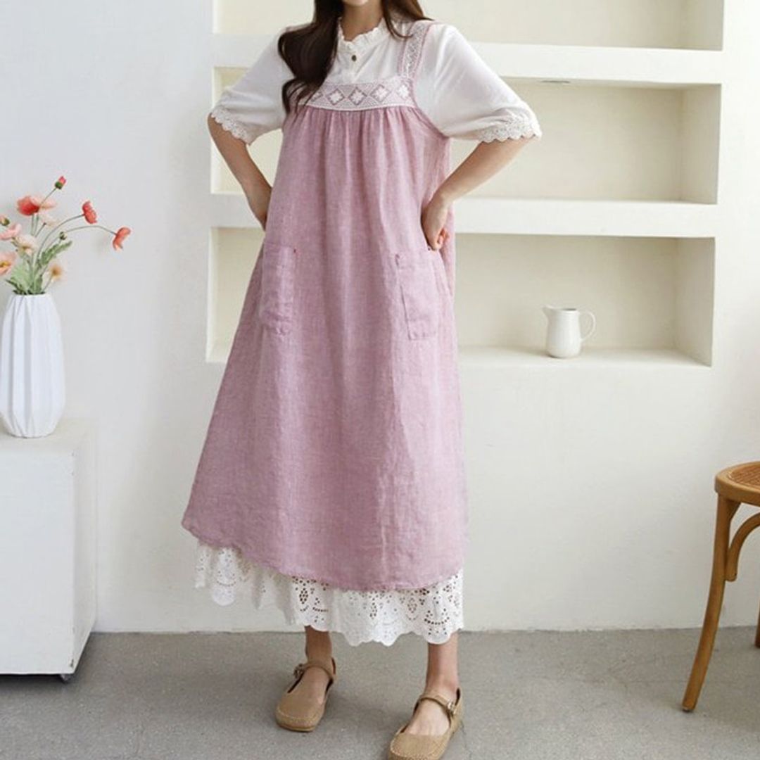 비올레 레이스 린넨 끈원피스 보헤미안원피스