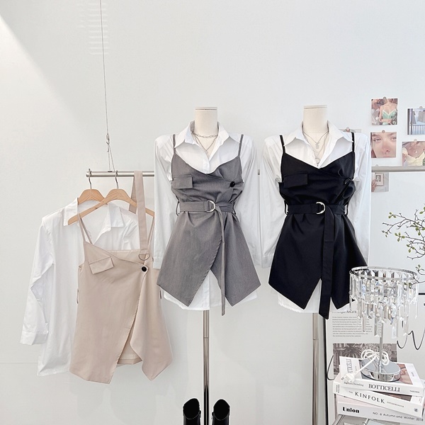 이프유마인 세트가격꾸안꾸룩 로제 언발 랩 벨트 뷔스티에 셔츠 원피스 투피스 세트 3color