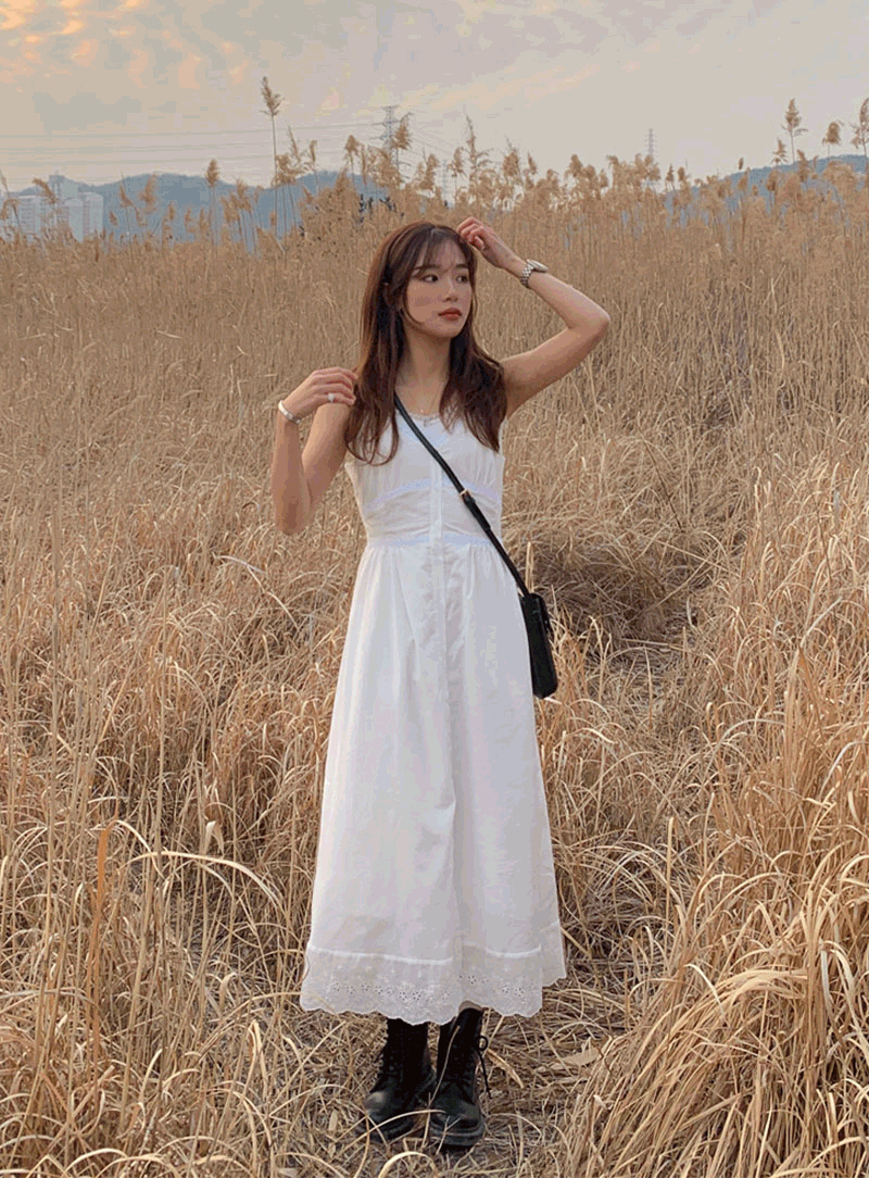 햅번 레이스 롱 끈나시 뷔스티에 원피스