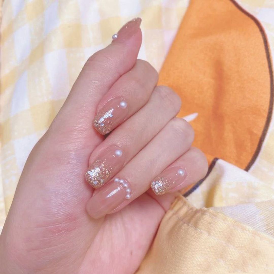 누드톤 글리터 진주 네일팁 가짜손톱 셀프 네일아트 Nail N96