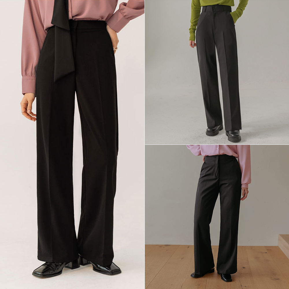 커먼유니크 기본롱 기장옵션와이드부츠컷 3타입 포닝 데일리 스판 슬랙스 3 타입 핀턱투버튼밴딩하이웨스트