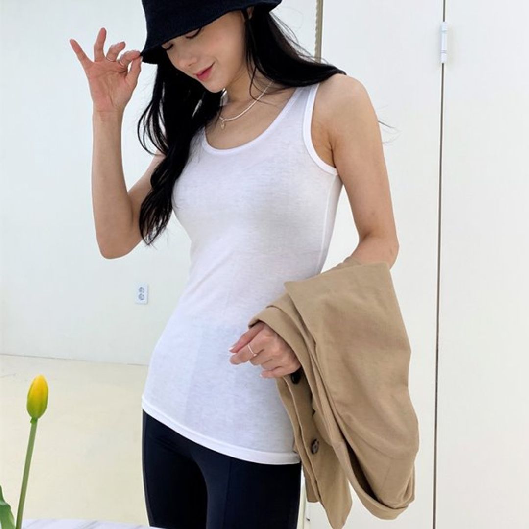 믹스 나시티셔츠민소매티셔츠시스루레이어드용민소매티롱나시티셔츠무지기본나시티스판타시티셔츠롱기장긴나시티