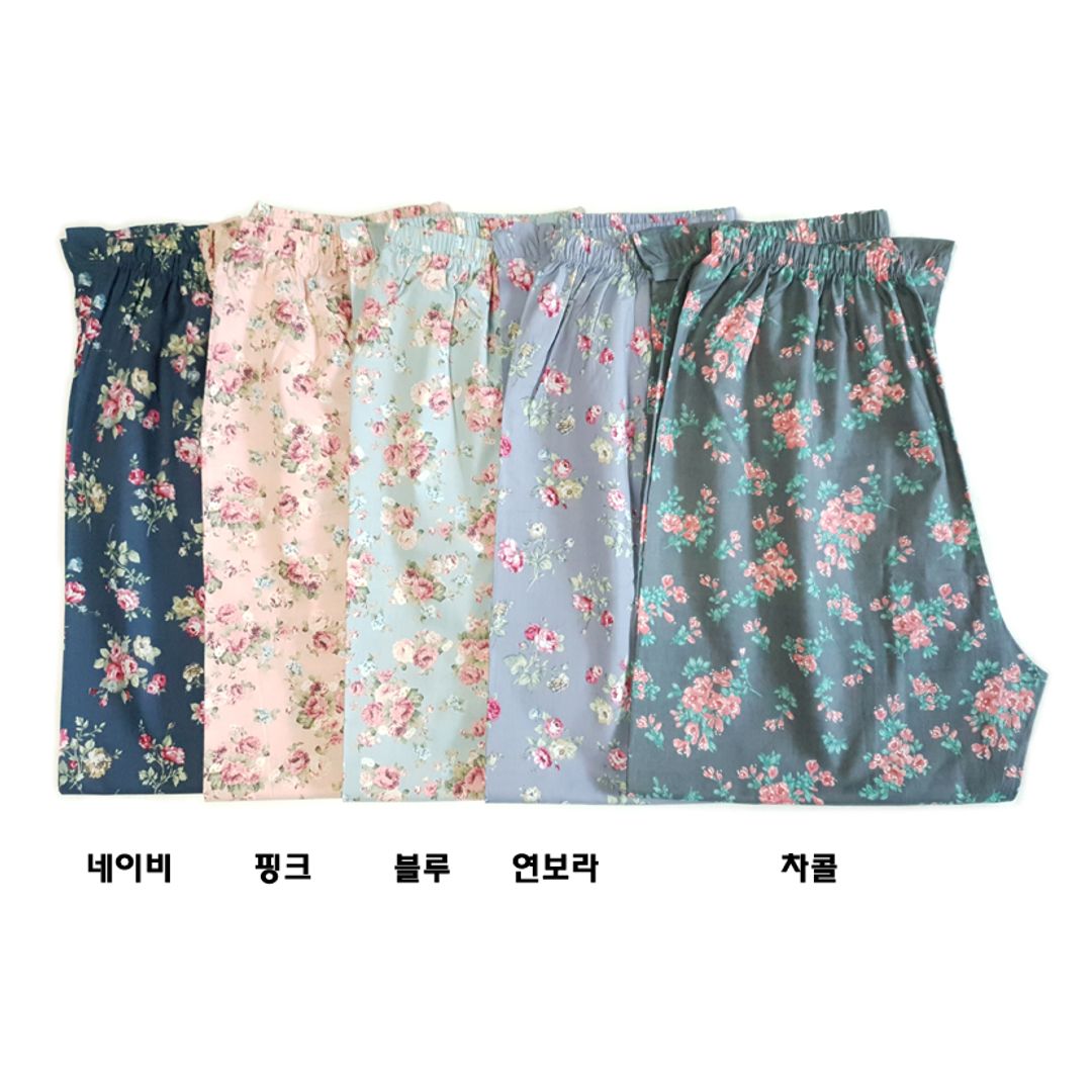 아사면 아사 플라워 꽃무늬 도트 7부 9부 잠옷 바지 여자 잠옷 파자마 홈웨어 바지 팬츠