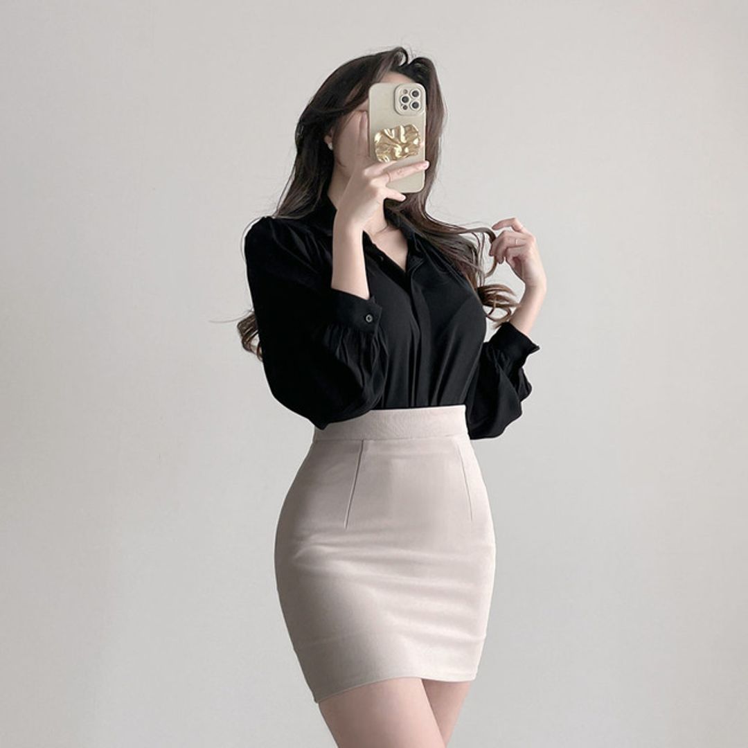 무료배송 가나다란 어깨셔링 카라 오피스룩 쉬폰블라우스 4color