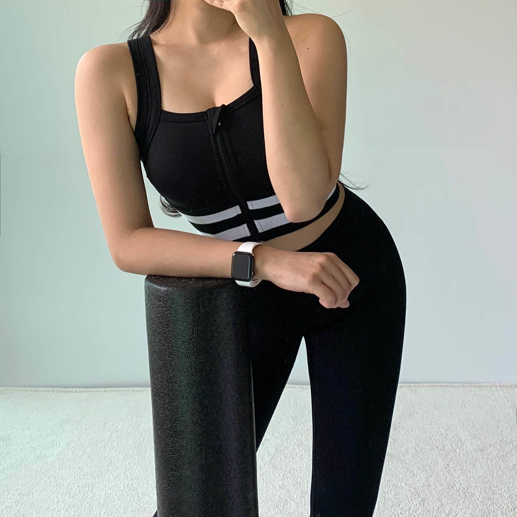 로렌블 무료배송 강력고정 앞지퍼 스포츠브라 하이서포트 노와이어 브라탑 민소매 스트라이트 운동복 요가 필라테스 요가복 필라테스복 홈트 러닝
