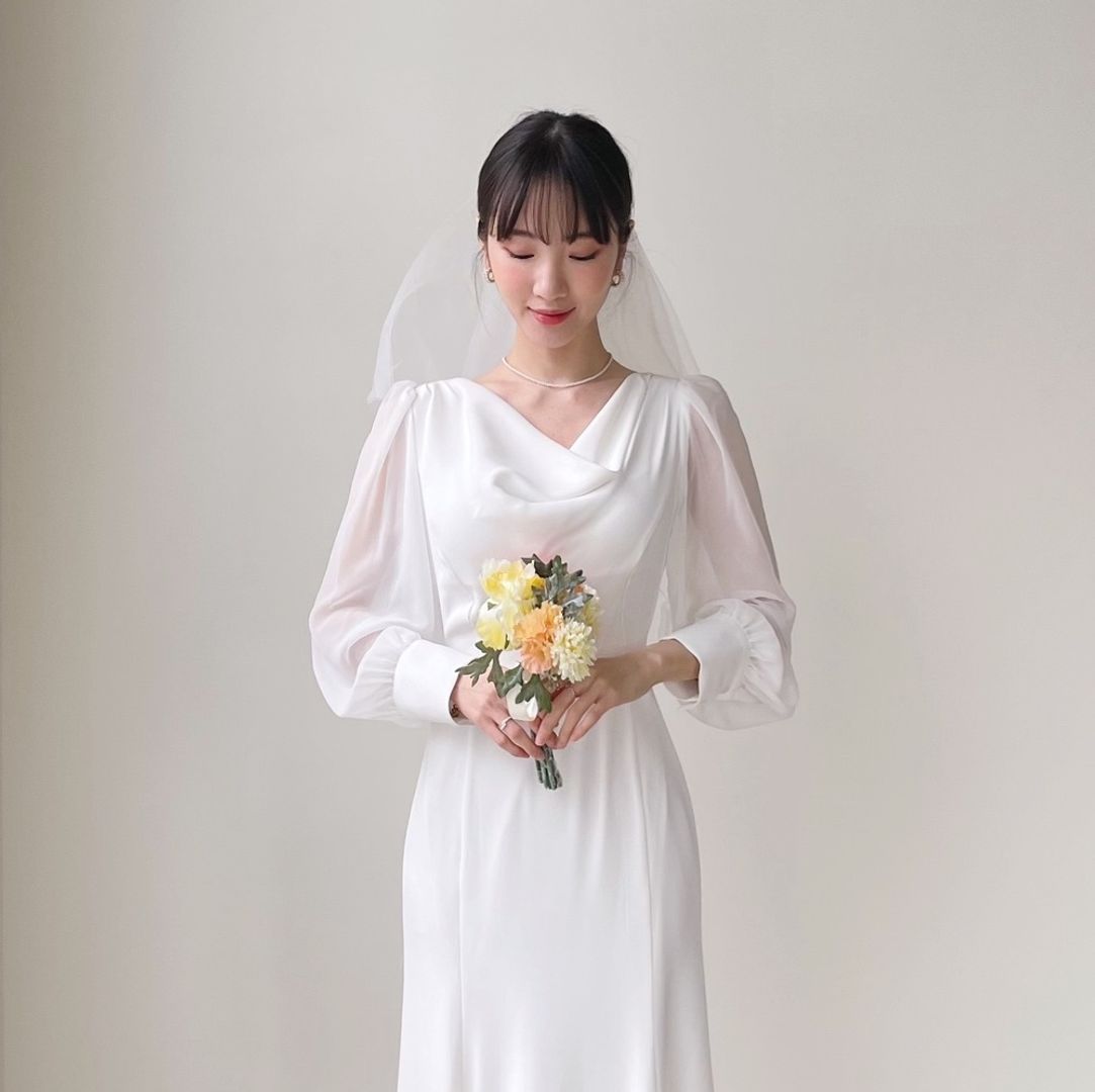 셀프웨딩 드레이프 쉬폰 머메이드 원피스