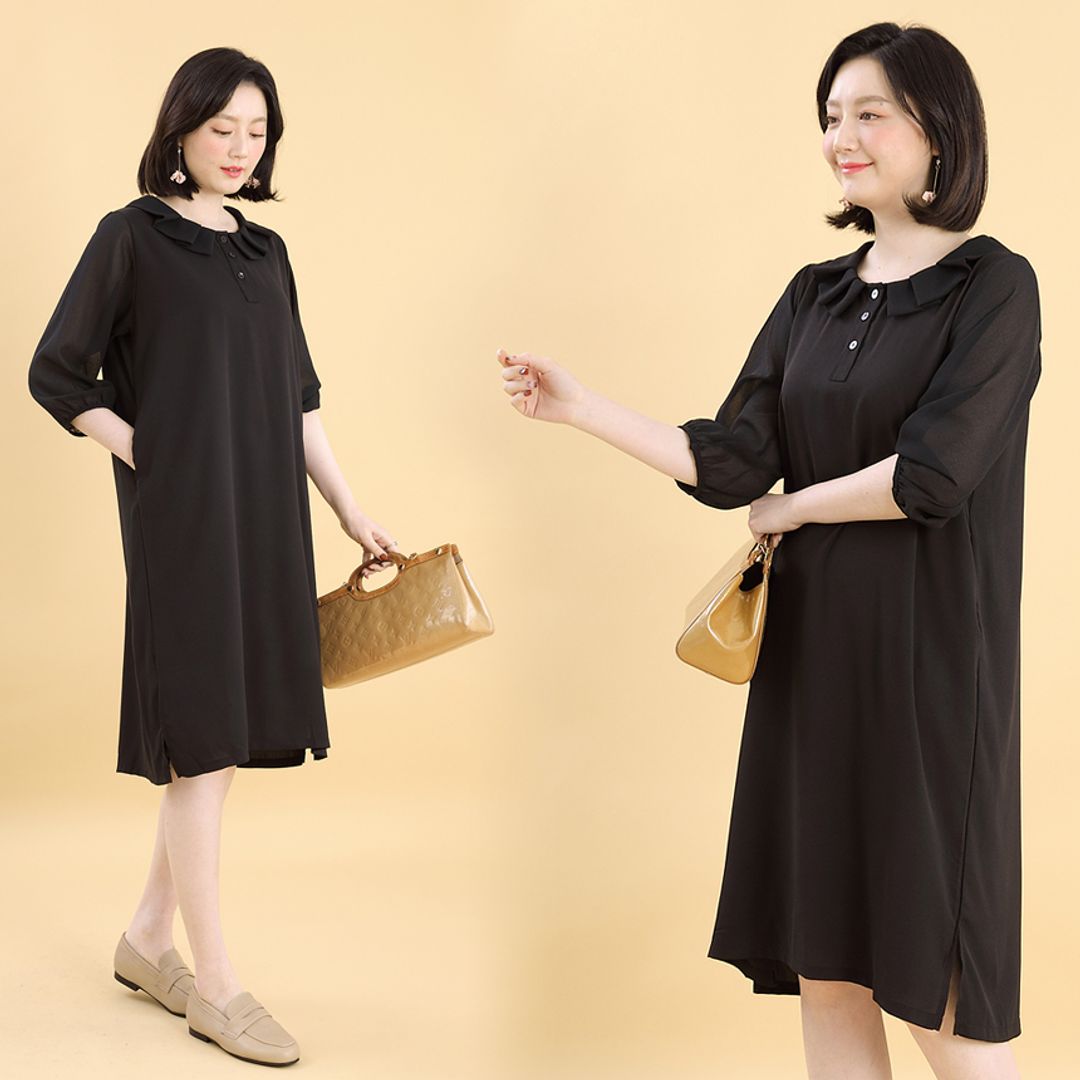 애비뉴투지 엄마옷 피아노 카라 쉬폰 칠부소매 여성 봄 여름 루즈핏 롱 원피스 O04226 50대 60대 중년여성