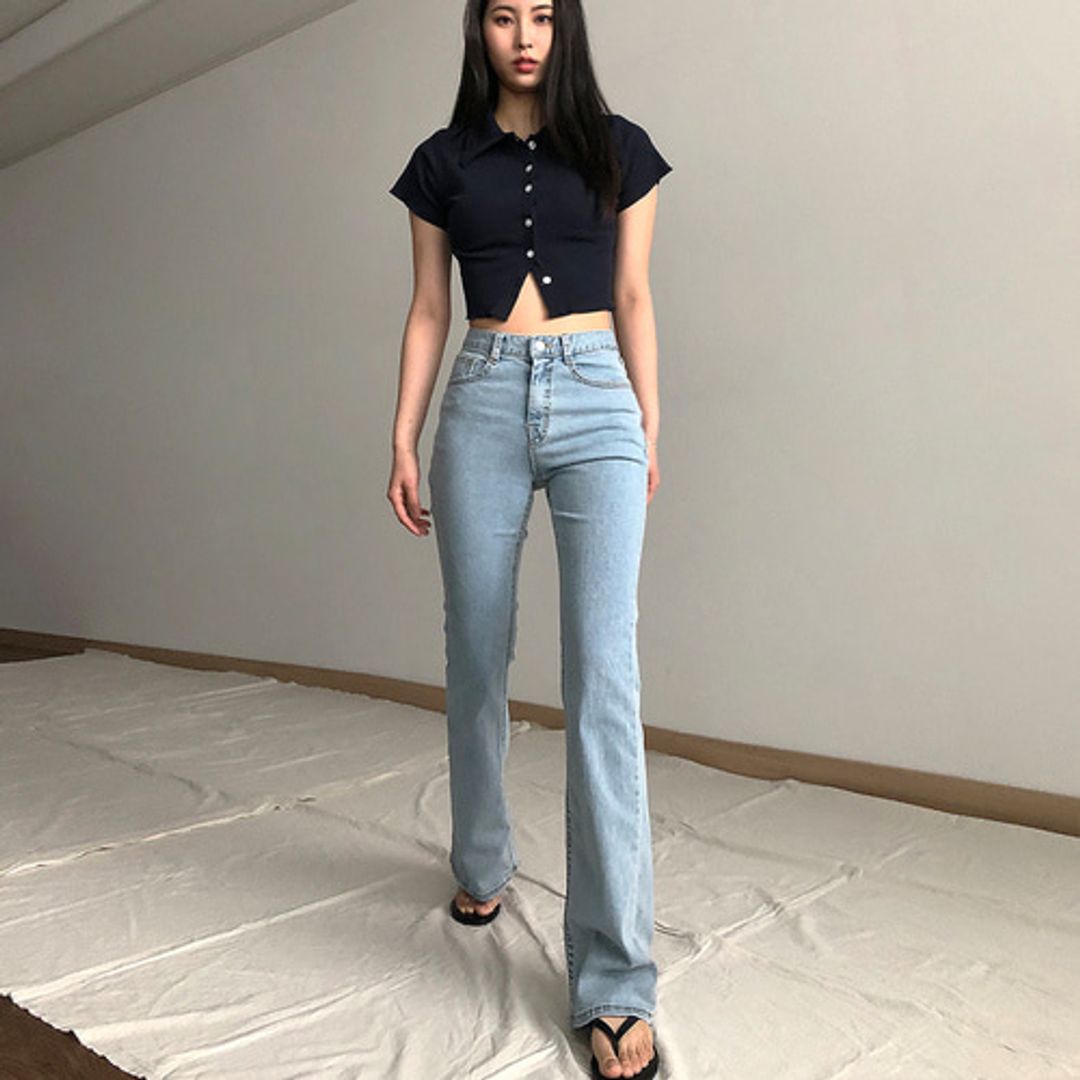 Ss 시원한 여름 원단 부츠컷 연청 데님 팬츠 하이웨스트 청 나팔 바지