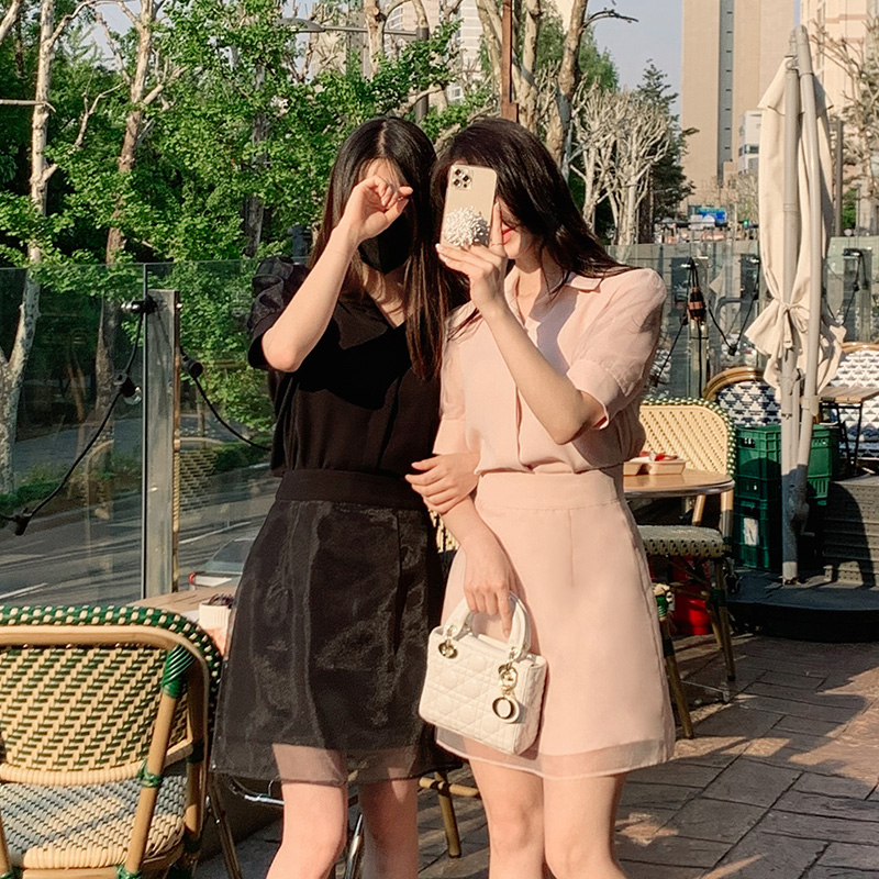 아뜨랑스 추석 빅할인 아뜨데이🚚부분당일발송 우아한 오간자 패브릭의 반팔 하객 블라우스와 스커트 반팔블라우스 세트 Set St1462 통통