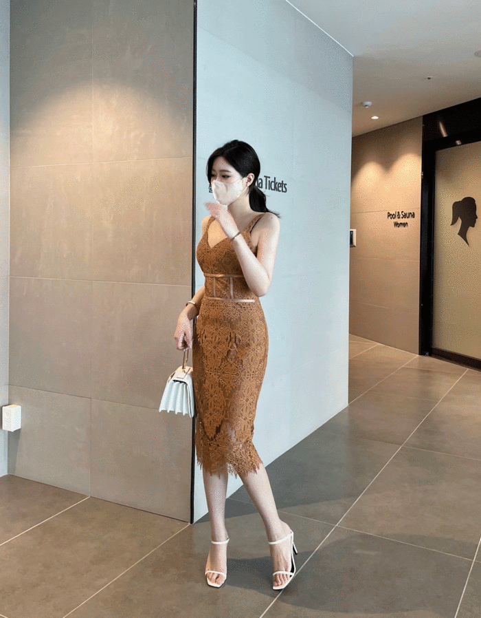 [Premium] 브라우니 레이스 나시 롱 원피스 (2col)