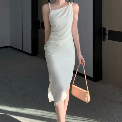 셀프웨딩브라이덜샤워 여름원피스 아이보리 롱원피스 민소매 나시 웨딩드레스 언발란스 셔링원피스 꼬임 꽈배기 나시원피스 옆트임
