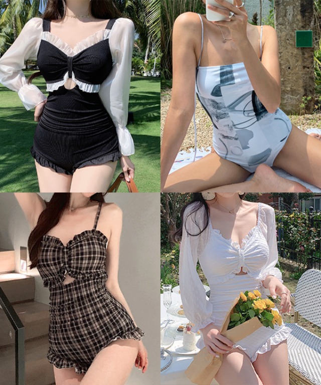 큐티팝 여신수영복모음 수입 호캉스 바캉스 러블리 스윔웨어 원피스 수영복 이너팬티 수영모 시스루 쉬폰 비키니모노키니 모음전