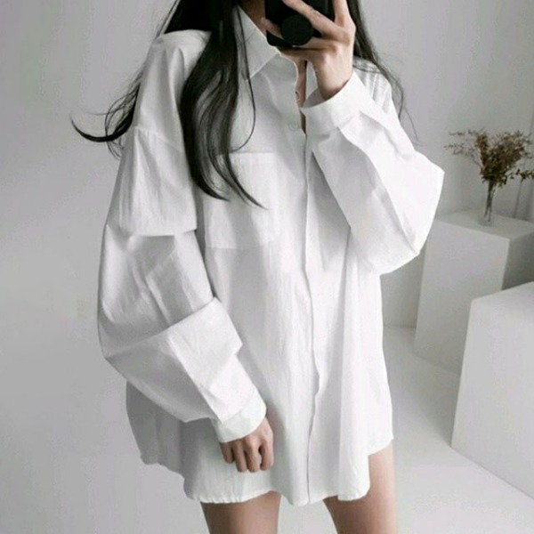 블랑 오버핏 데일리 코튼 무지 롱셔츠