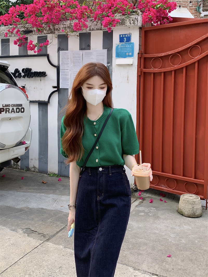 인기 코디 Set 반팔 니트 가디건 생지데님 미디스커트 롱 빈티지 개강룩 캐주얼 꾸안꾸 데일리룩 여친룩