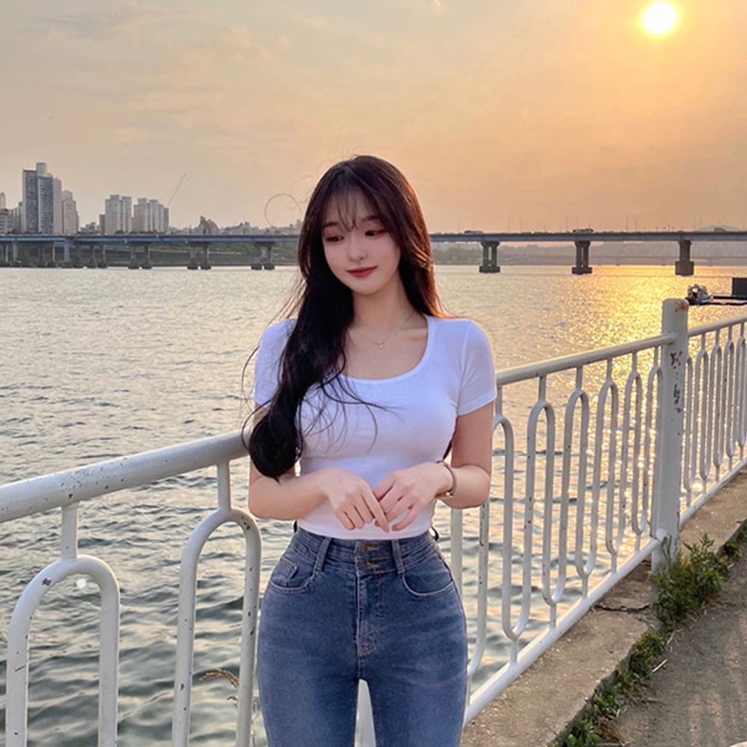 인생흰티 모델강추 생크림 골지 유넥 반팔 크롭티